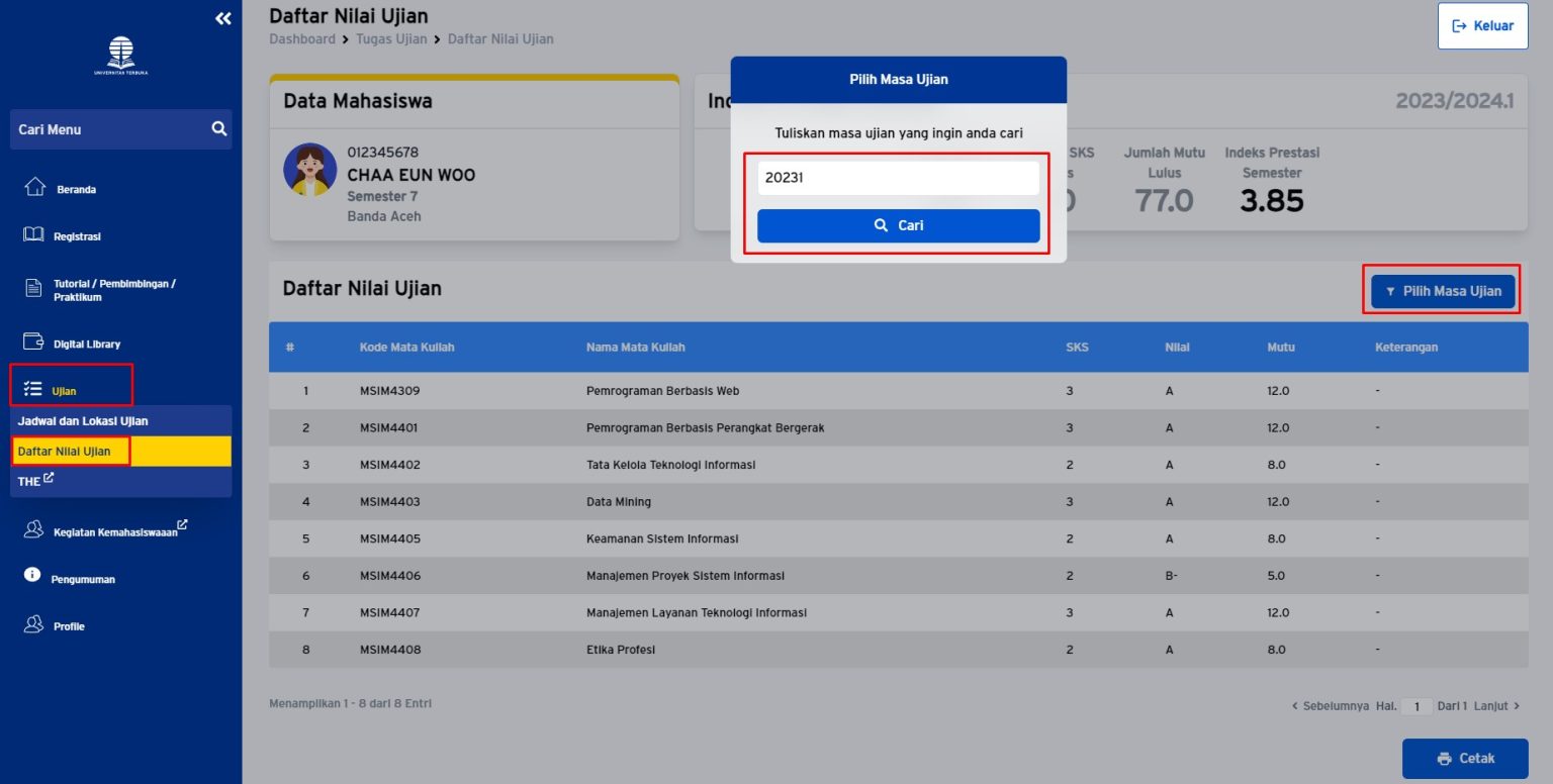 Cek Nilai - Universitas Terbuka Bandung