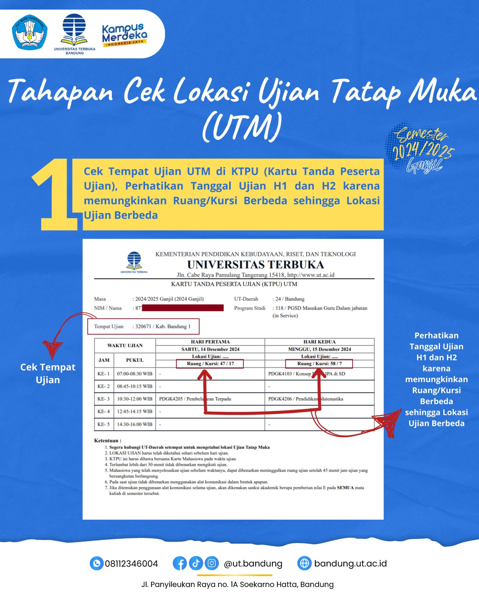 Informasi Jadwal Ujian Tatap Muka (UTM) UT Bandung - Universitas Terbuka Bandung Berita